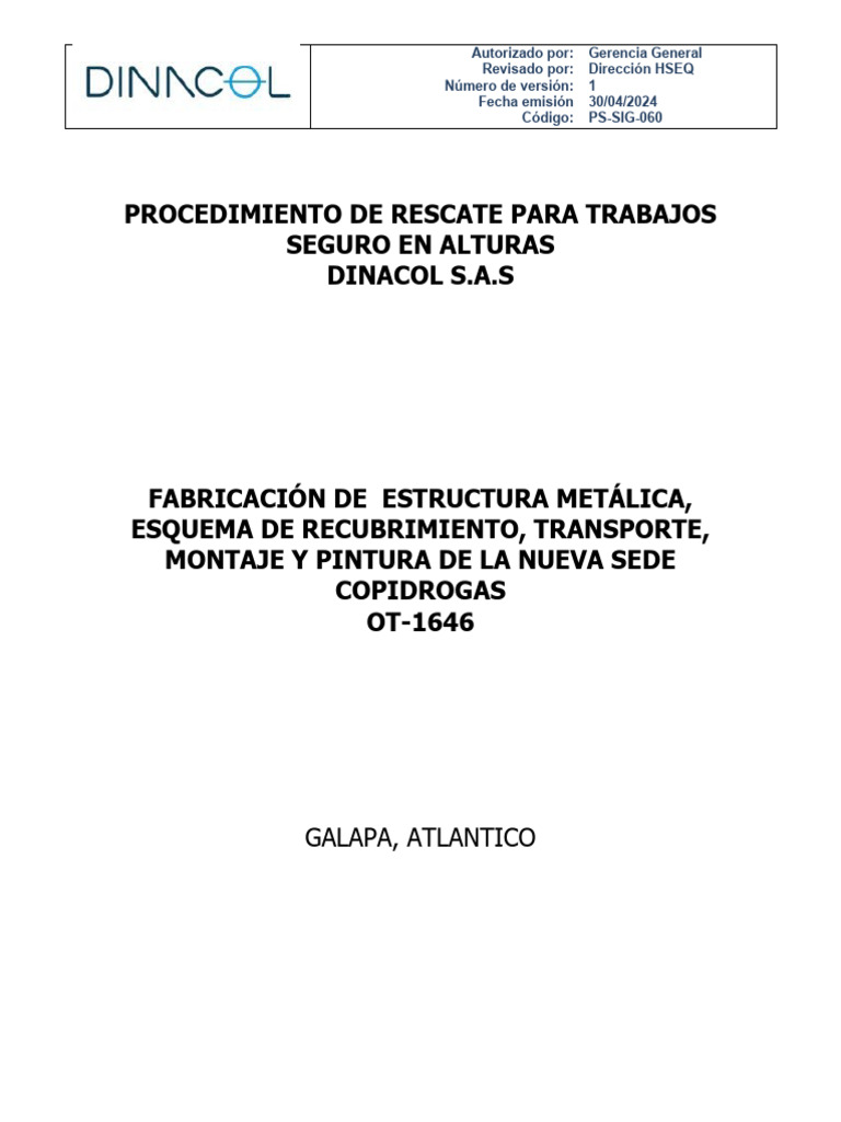 Ps-Sig-060 Procedimiento de Rescate para Trabajo en Altura Copidrogas ...