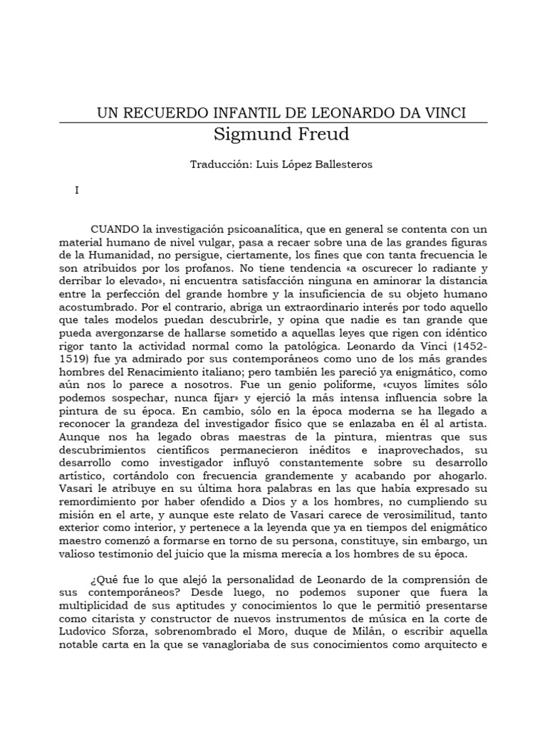 Sigmund Freud - Un Recuerdo Infantil de Leonardo Da Vinci | PDF | Leonardo Da Vinci | Amor