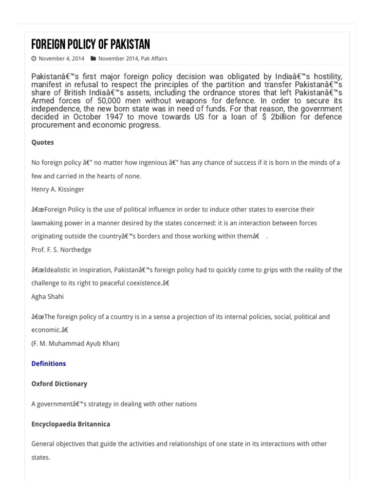 Pakistan's Foreign Policy Overview | PDF | Pakistan | Diplomacy