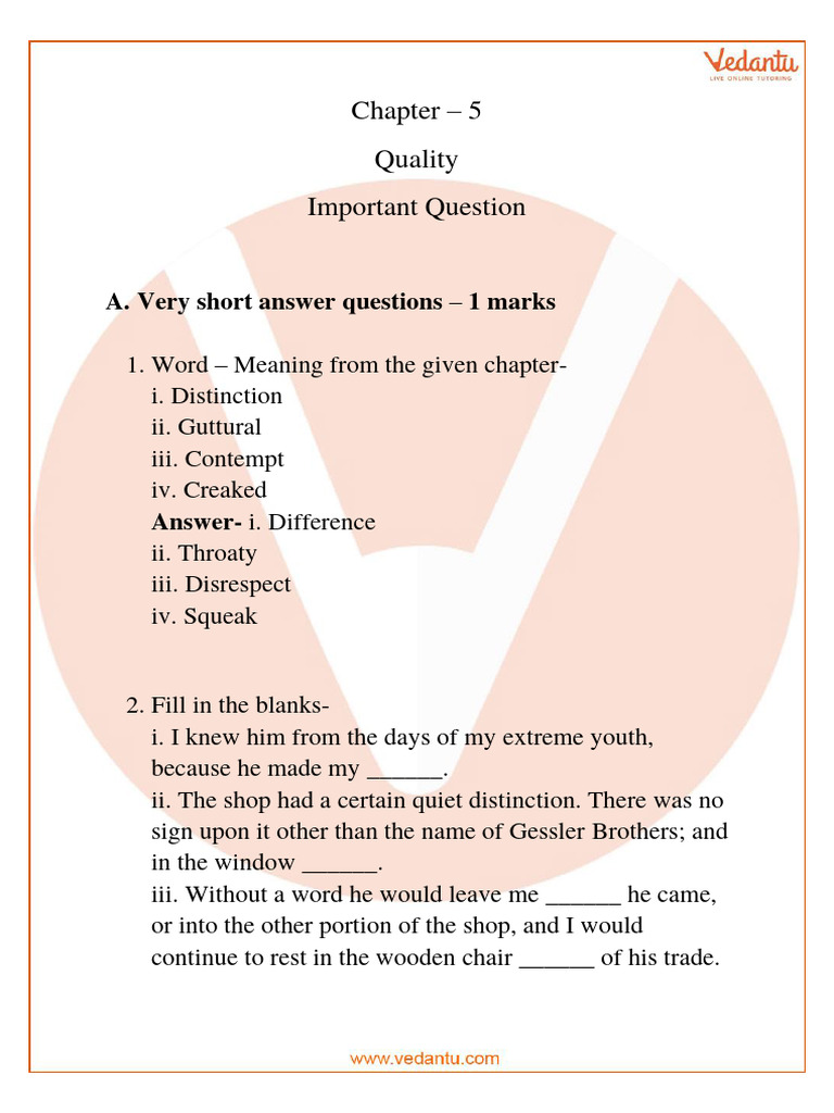 Class 7 Quality Chapter Q&A Guide | PDF | Home & Garden
