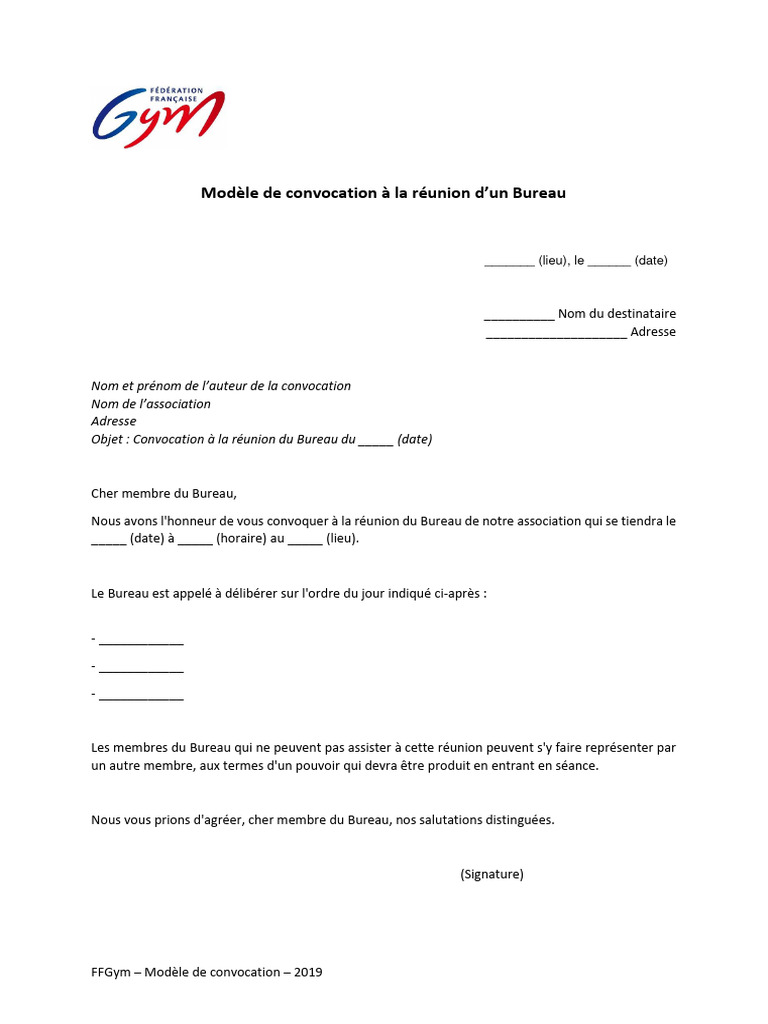 2.4.3 - BR - Convocation À Une Réunion Du Bureau | PDF