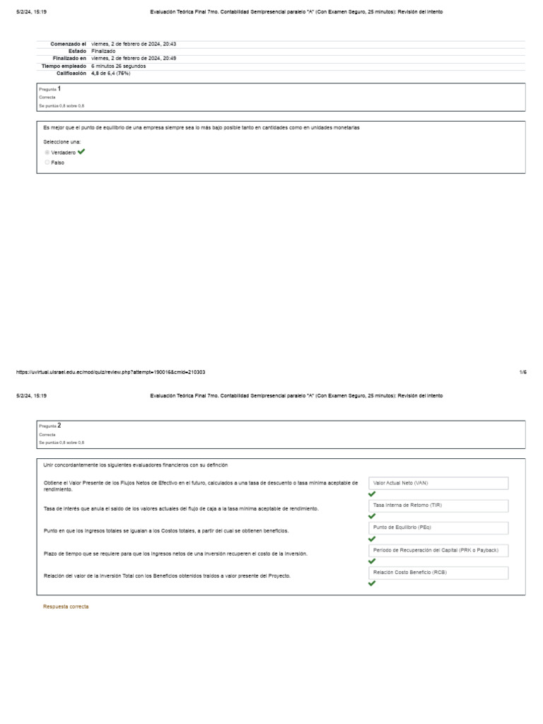 Evaluación Teórica Final 7mo. Contabilidad Semipresencial Paralelo - A - (Con Examen Seguro, 25 ...