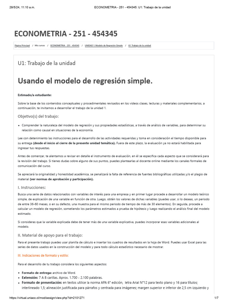 ECONOMETRIA - 251 - 454345_ U1_ Trabajo de La Unidad | Descargar gratis PDF | Econometría ...