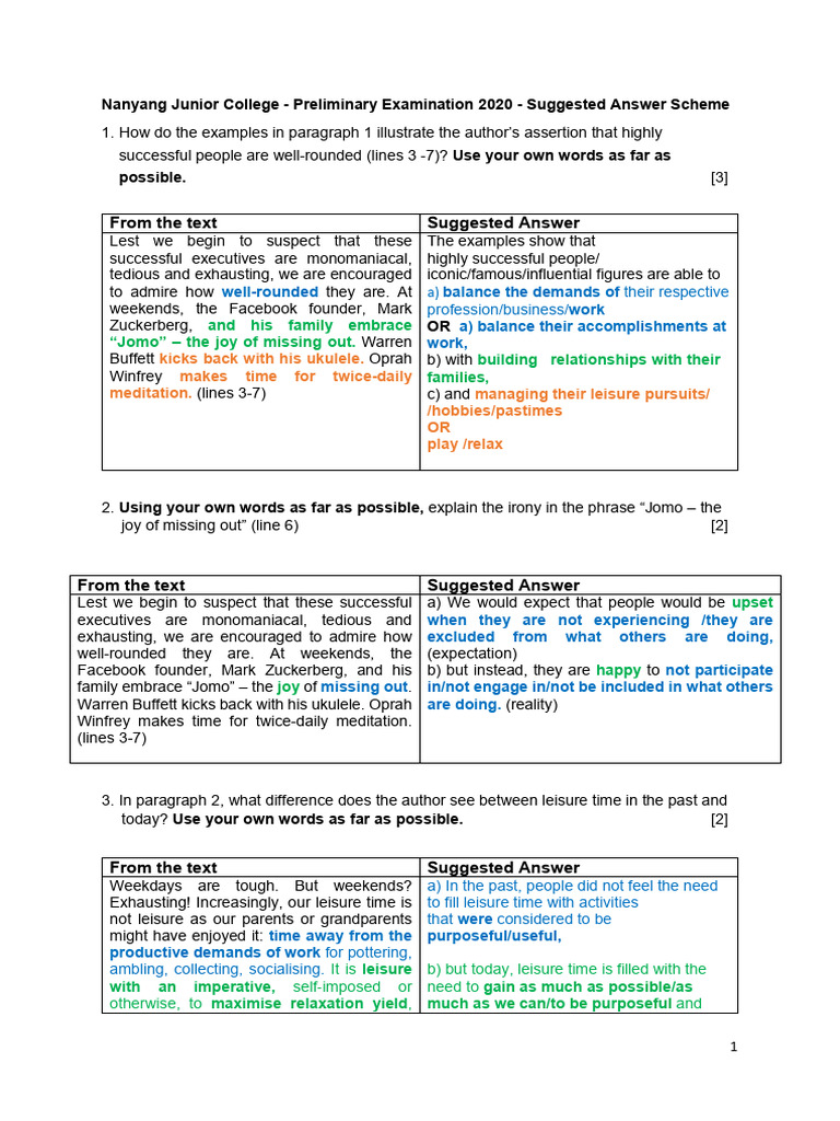 2020 NYJC Prelim GP P2 Answer Scheme | PDF | Perfectionism (Psychology)