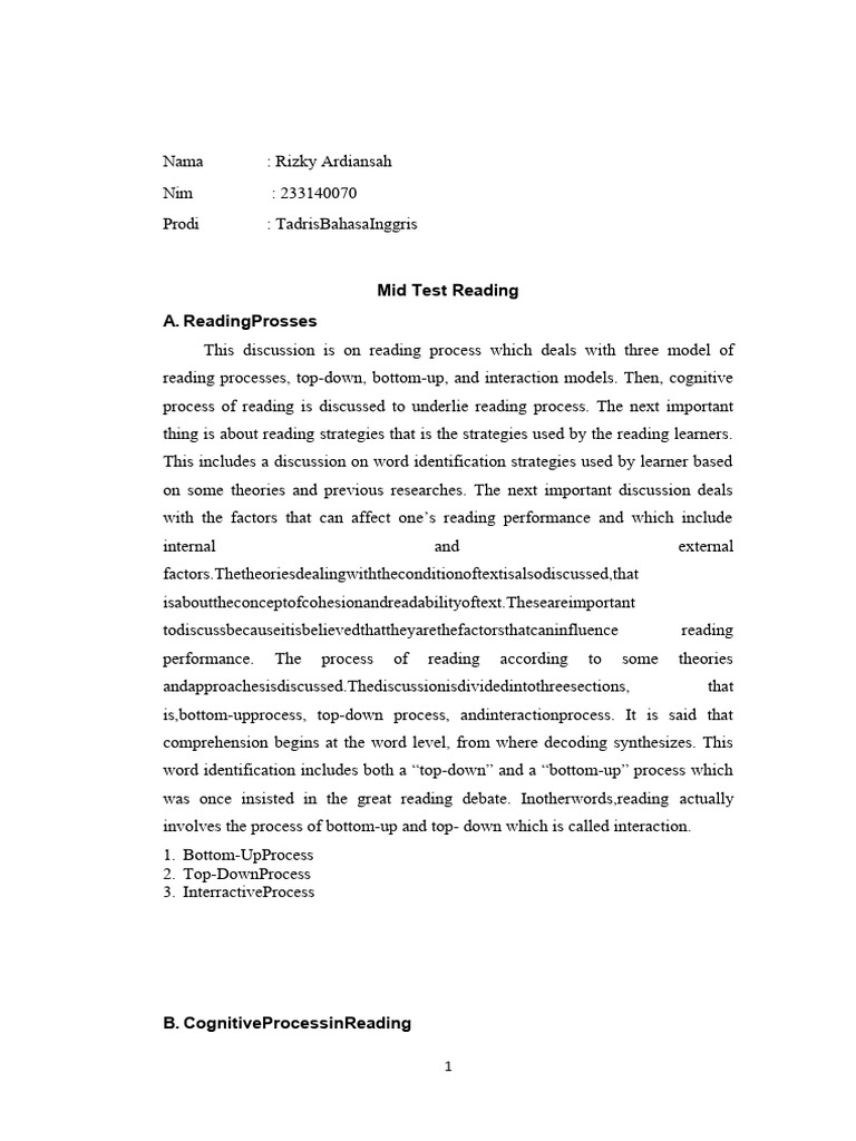 Reading Processes and Strategies Explained | PDF | Reading ...