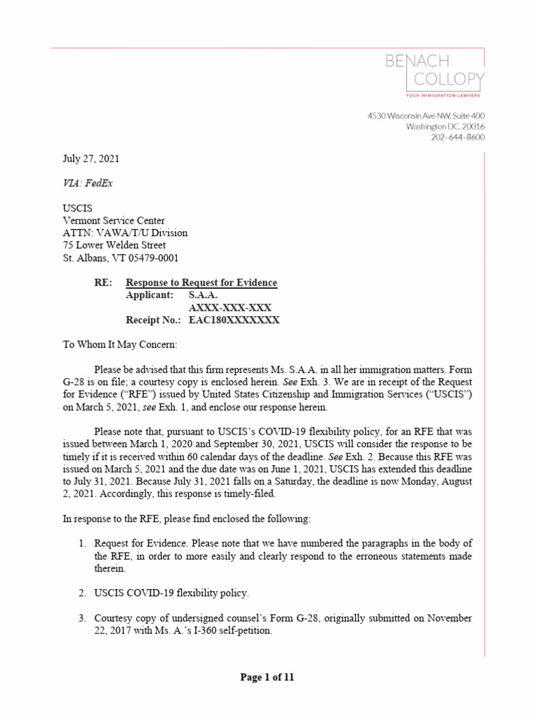 USCIS RFE Response for VAWA Case | PDF | Politics | Social Science