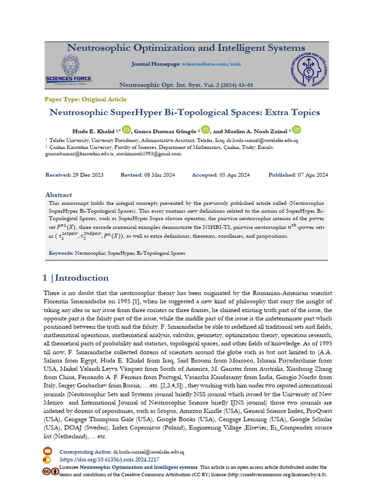 Neutrosophic SuperHyper Bi-Topological Spaces: Extra Topics | PDF | Set (Mathematics) | General ...
