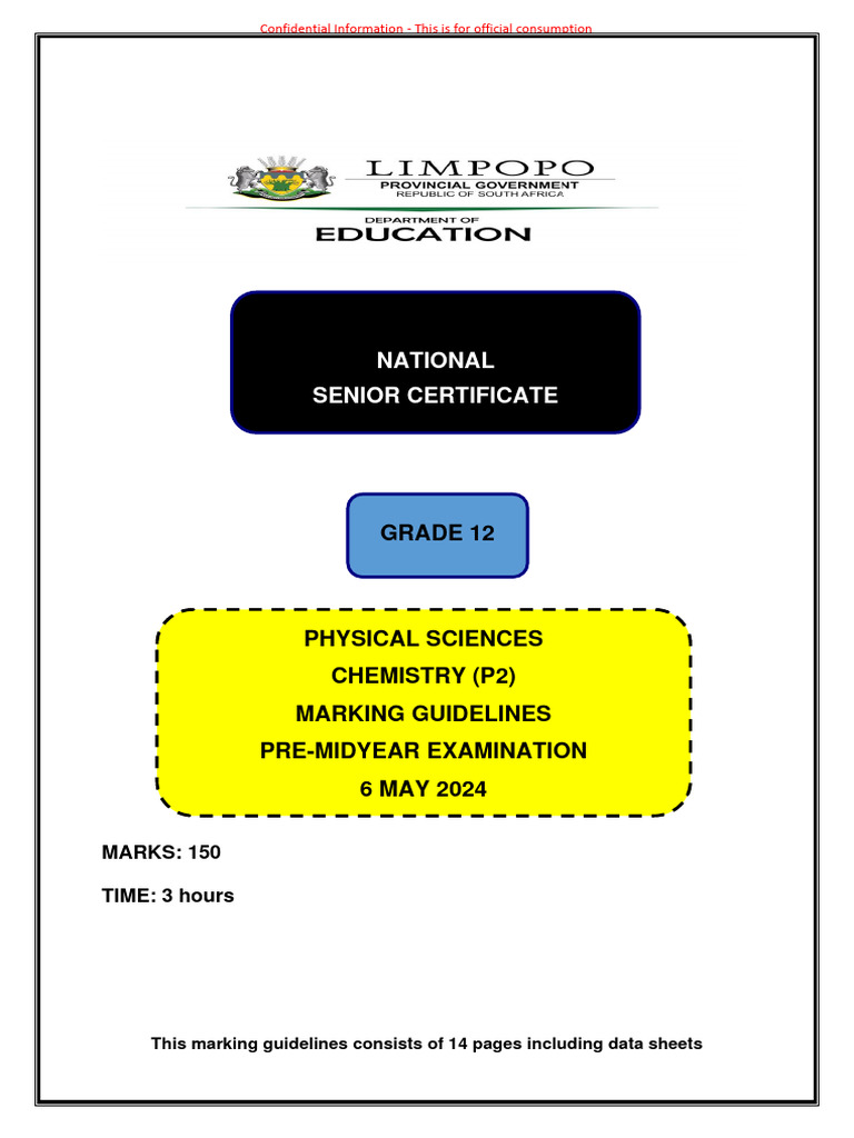 Physical Sciences p2 Pre-Midyear Examination Marking Cuidelines Grade 12 2024-1 | PDF ...