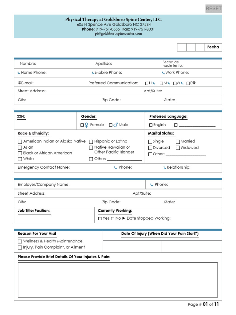 PT Adult Intake Form 2024 | Download Free PDF | Health Care | Insurance