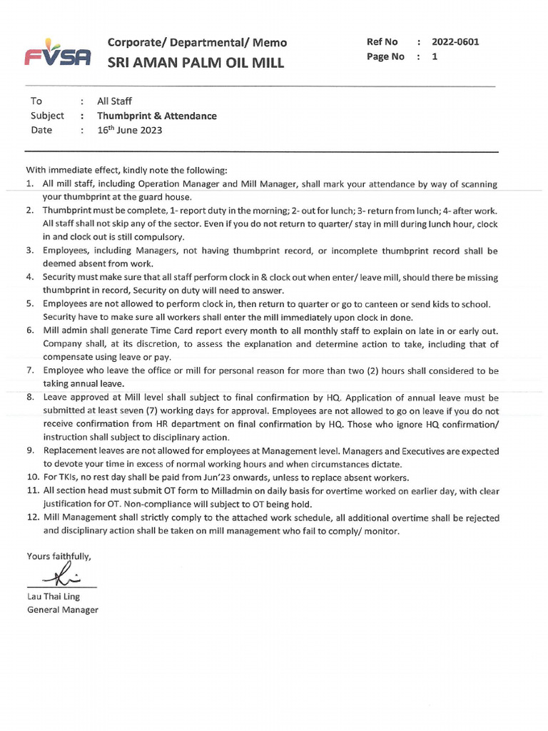Memo - Thumbprint and Attendance | PDF