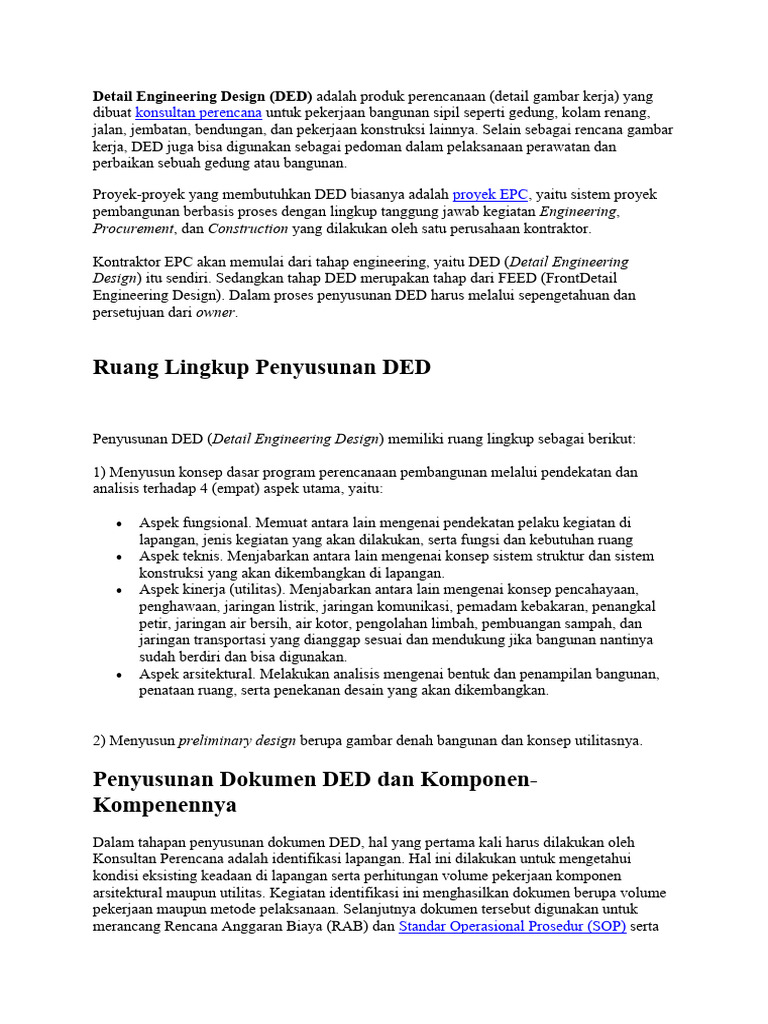 Pemahaman Detail Engineering Design (DED) | PDF