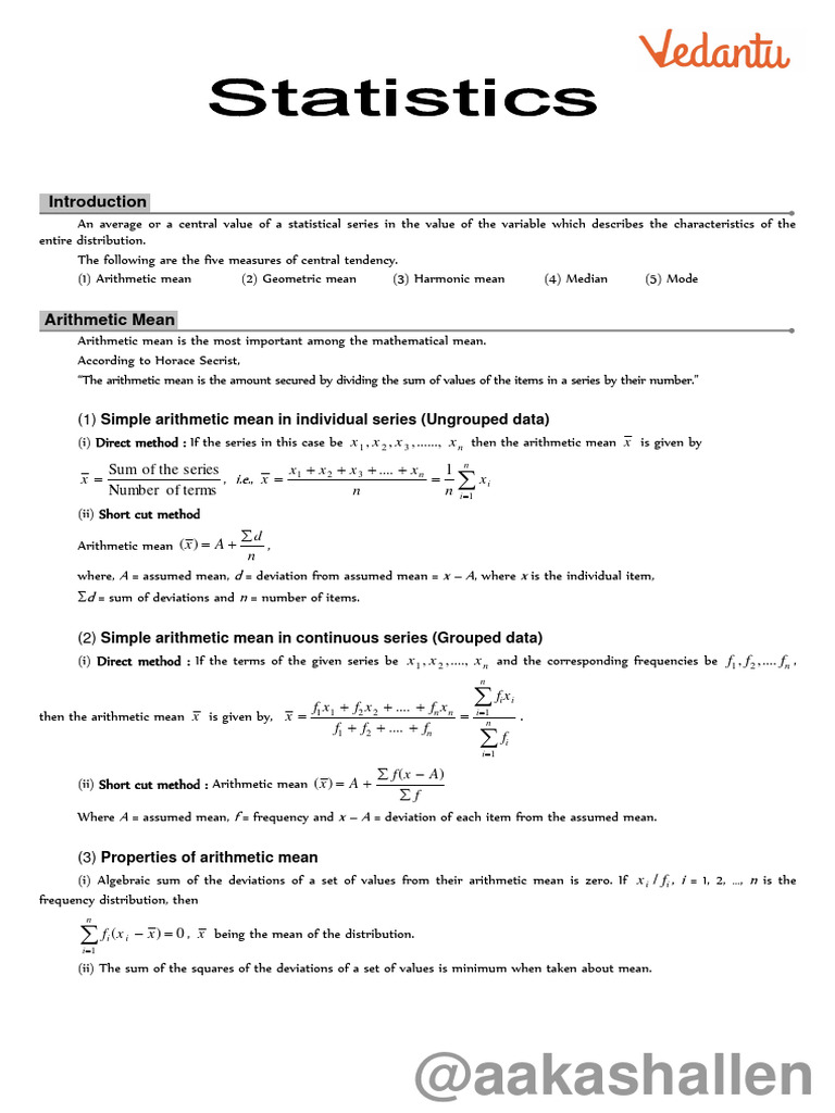 Statistics -Theory Notes | Download Free PDF | Mean | Median