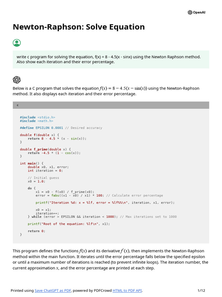 Newton-Raphson - Solve Equation | PDF | Mathematics Of Computing | Numerical Analysis