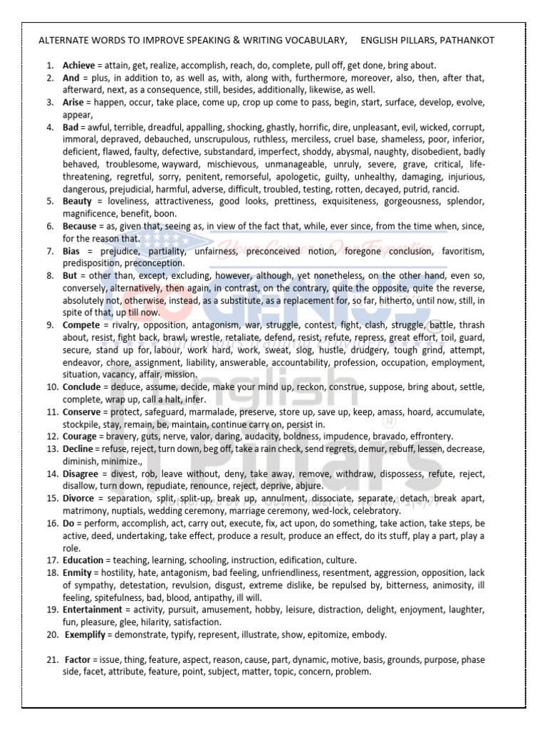 9 Bands Synonyms For Ielts Speaking and Writing Modules | PDF | Career ...