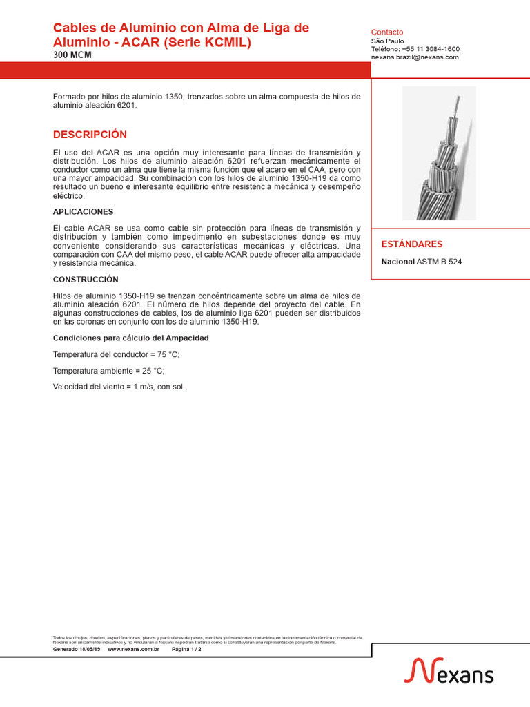 Cables ACAR 300 MCM de Aluminio | PDF | Aluminio | Resistencia ...