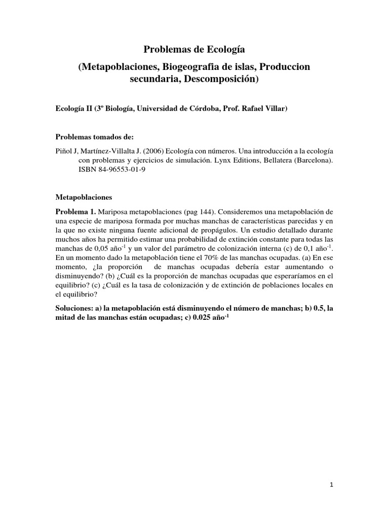 Problemas Ecologia 2 Parte - 2022 en PDF | PDF | Ecología Problemas Ecologia 2 Parte - 2022 en PDF | PDF | Ecología