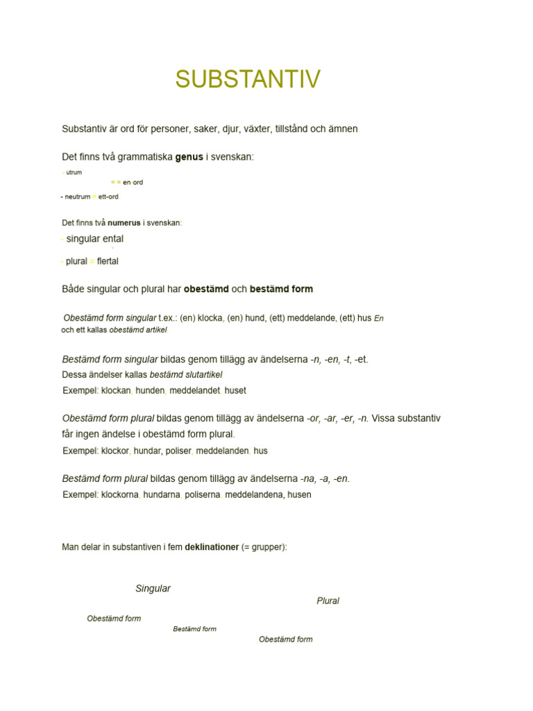 Substantiv - Teori & Övningar | PDF