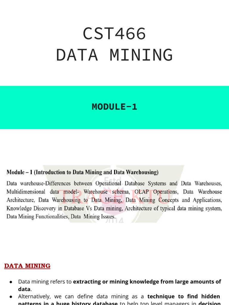 DATAMINING_MOD1 | Download Free PDF | Data Warehouse | Data Mining