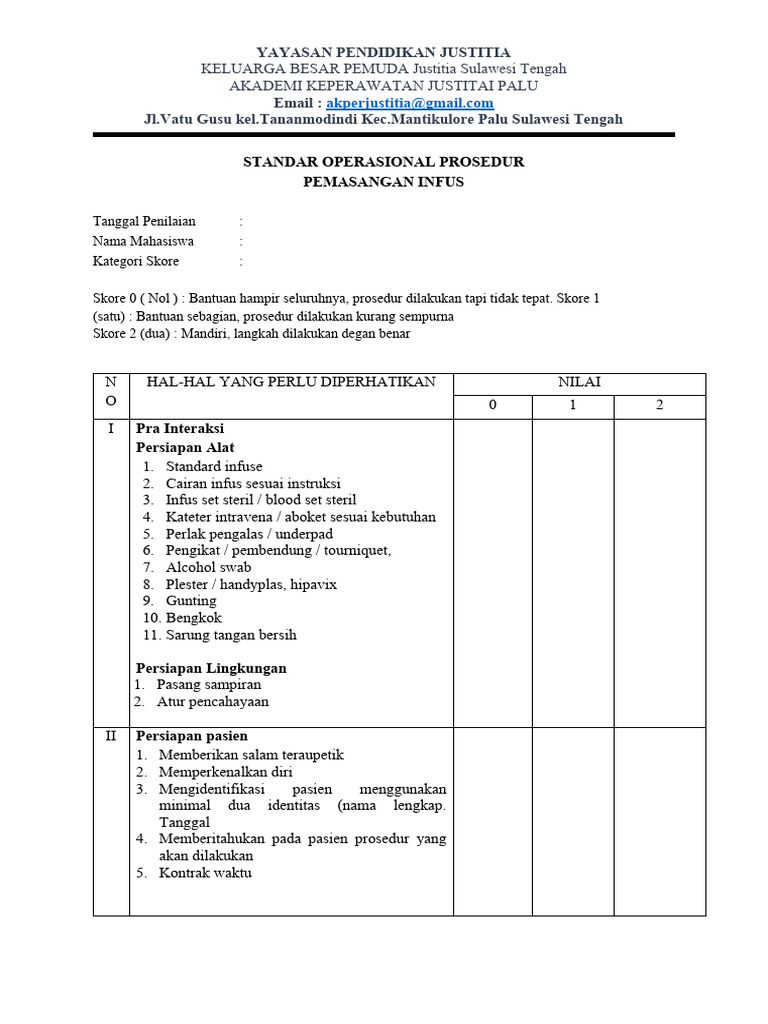 Sop Pemasangan Infus Tingk.2 | PDF | Pengembangan Diri | Kesehatan Holistik