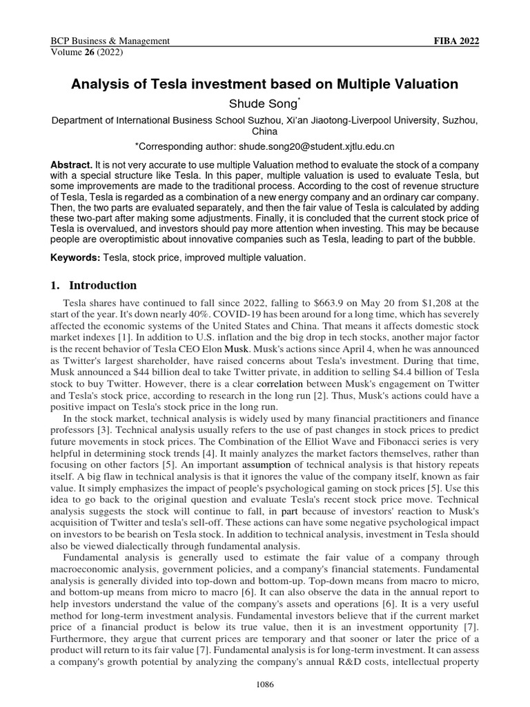Tesla Investment Valuation Analysis | PDF | Valuation (Finance) | Price ...