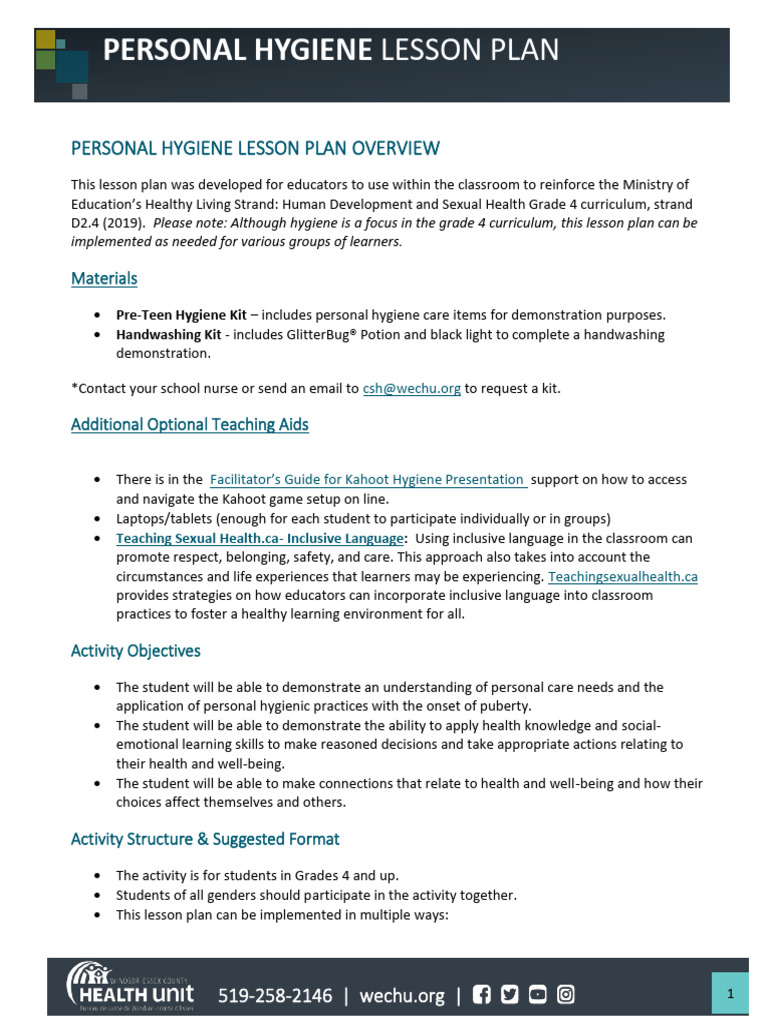 Hygiene Lesson Plan Fre 3 | PDF | Perspiration | Hair