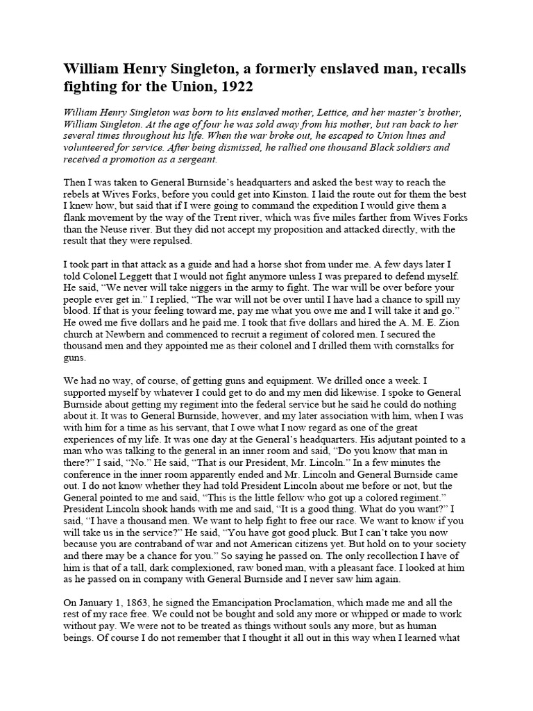 William Henry Singleton | PDF | Union Army | Military