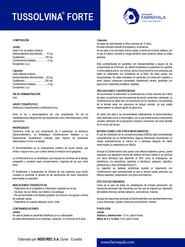 Prospecto Tussolvina Forte | PDF | Drogas que actúan sobre el sistema ...