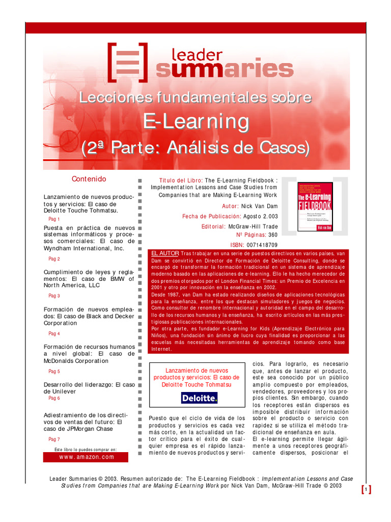 Leader Summaries - Aprendizaje Electrónico E-Learning 2 Parte - Nick Van Dam | PDF | Gestión de ...