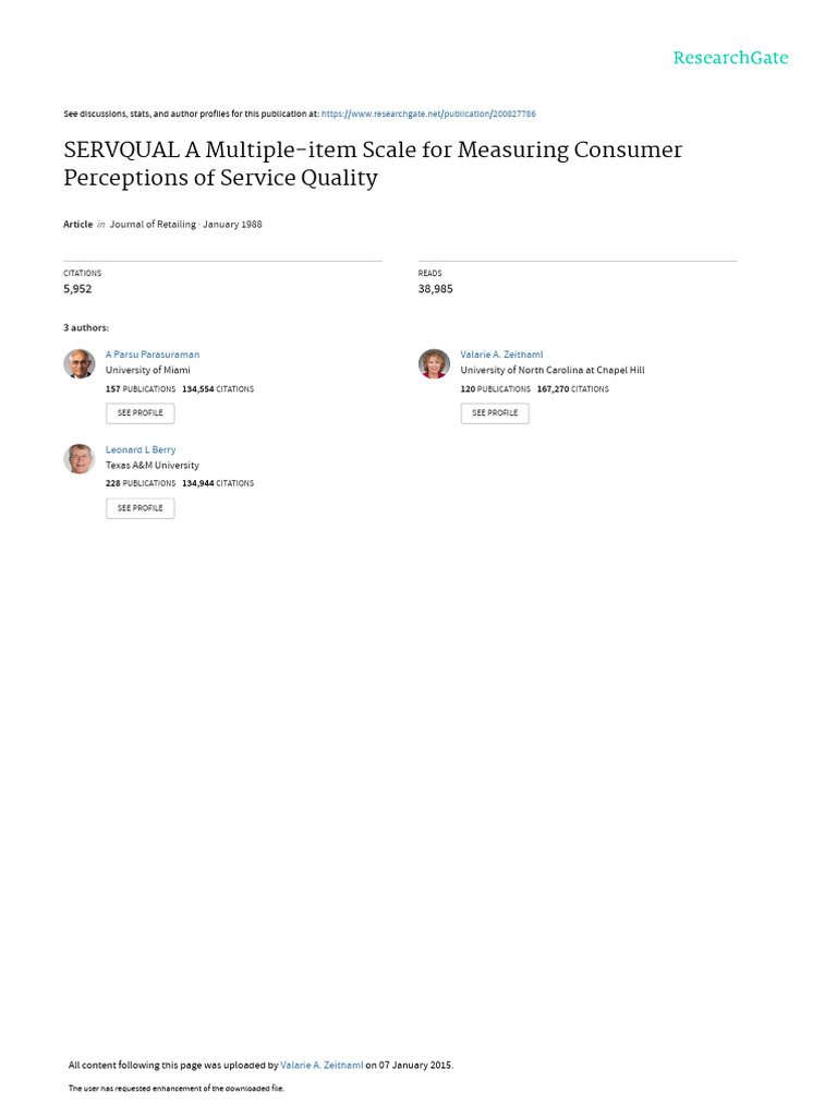 Paper 5 SERVQUAL A Multiple-Item Scale For Measuring Consumer ...