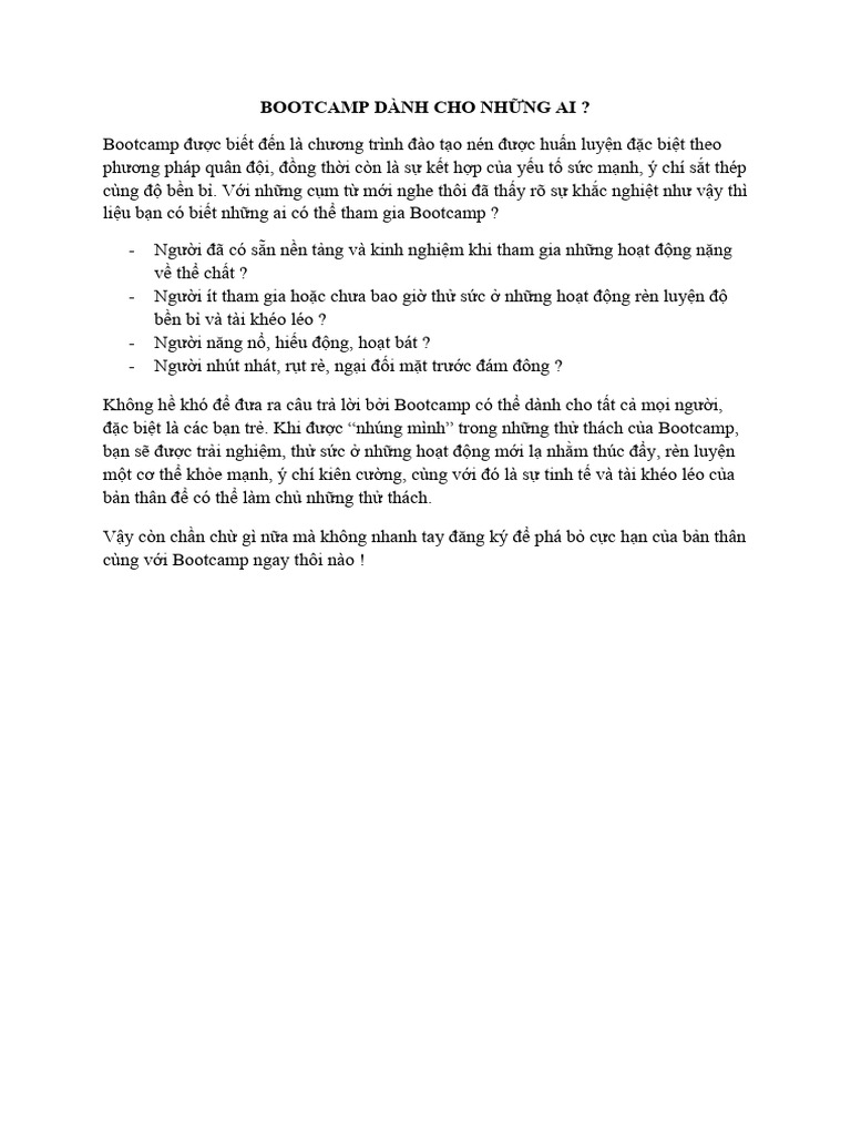 Bootcamp Dành Cho NH NG Ai | PDF