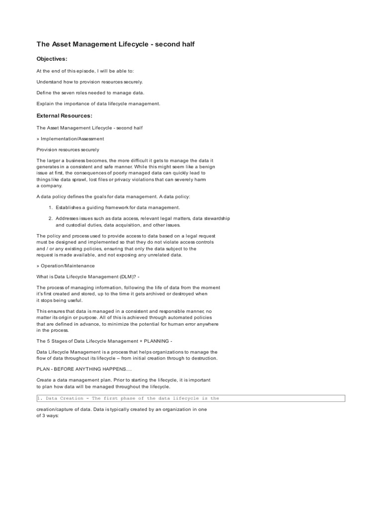 Isc2 SSCP 1 6 1 The Asset Management Lifecycle Second Half 031422 | PDF | Computing ...