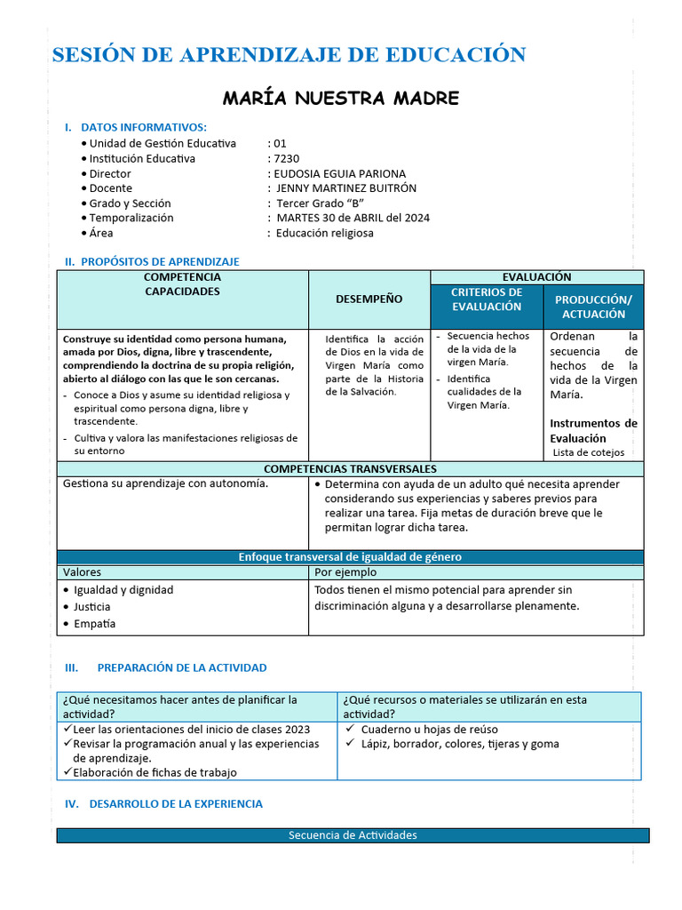Educación Religiosa 3º Grado: Virgen María | PDF | María, madre de Jesús