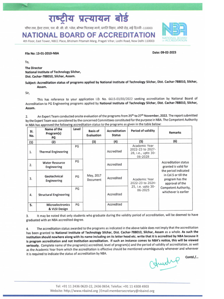 2023 NBA Accreditation Letter TE WRE SE GE N VLSI | PDF
