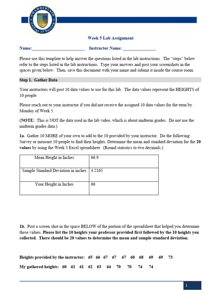 Week 5 Lab Official Student Template | PDF | Sampling (Statistics) | Mean