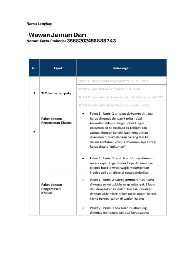 TPM 1 Menentukan Kode Resi, Jenis, Dan Rute - (Wawan Jaman Dari) | PDF