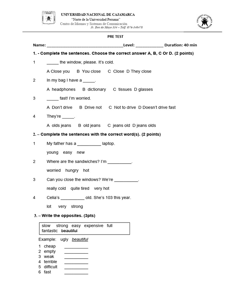 Pre Test | PDF | Language Mechanics | Linguistic Typology