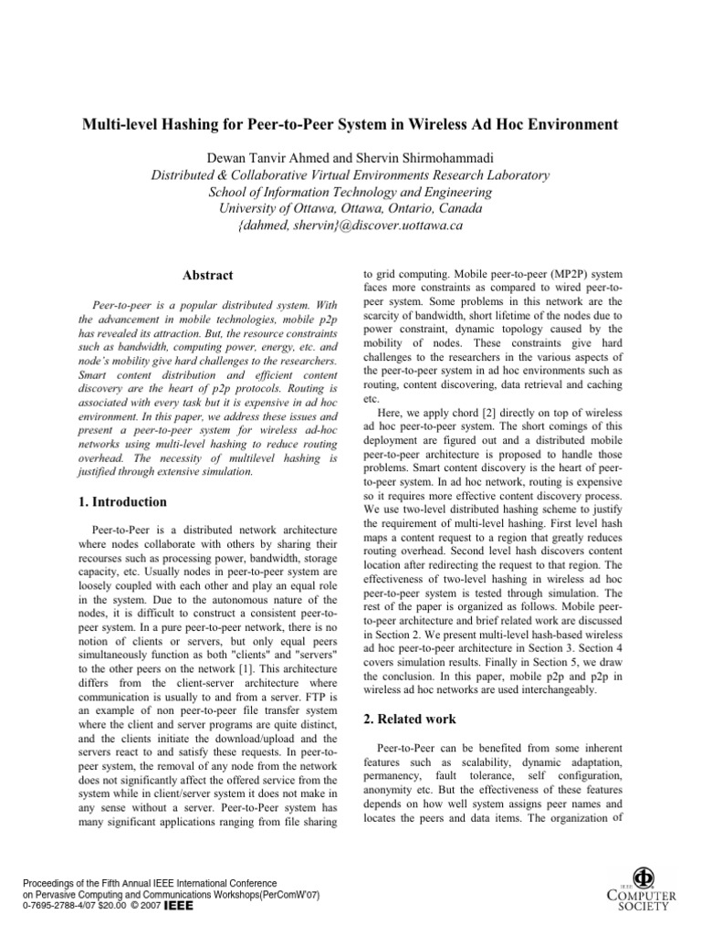 15 Multi-Level Hashing For PTP System in Wireles AdHoc Environment | PDF | Peer To Peer ...