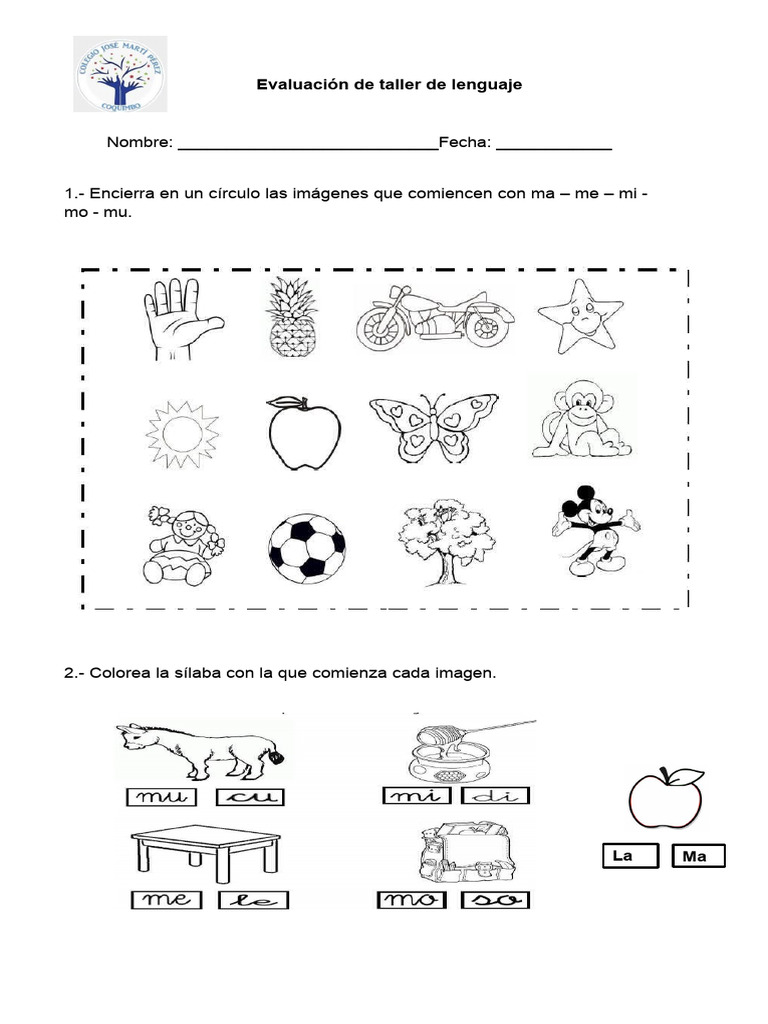 1°-Básico-Taller de Lenguaje - Evaluación. Letra M | PDF