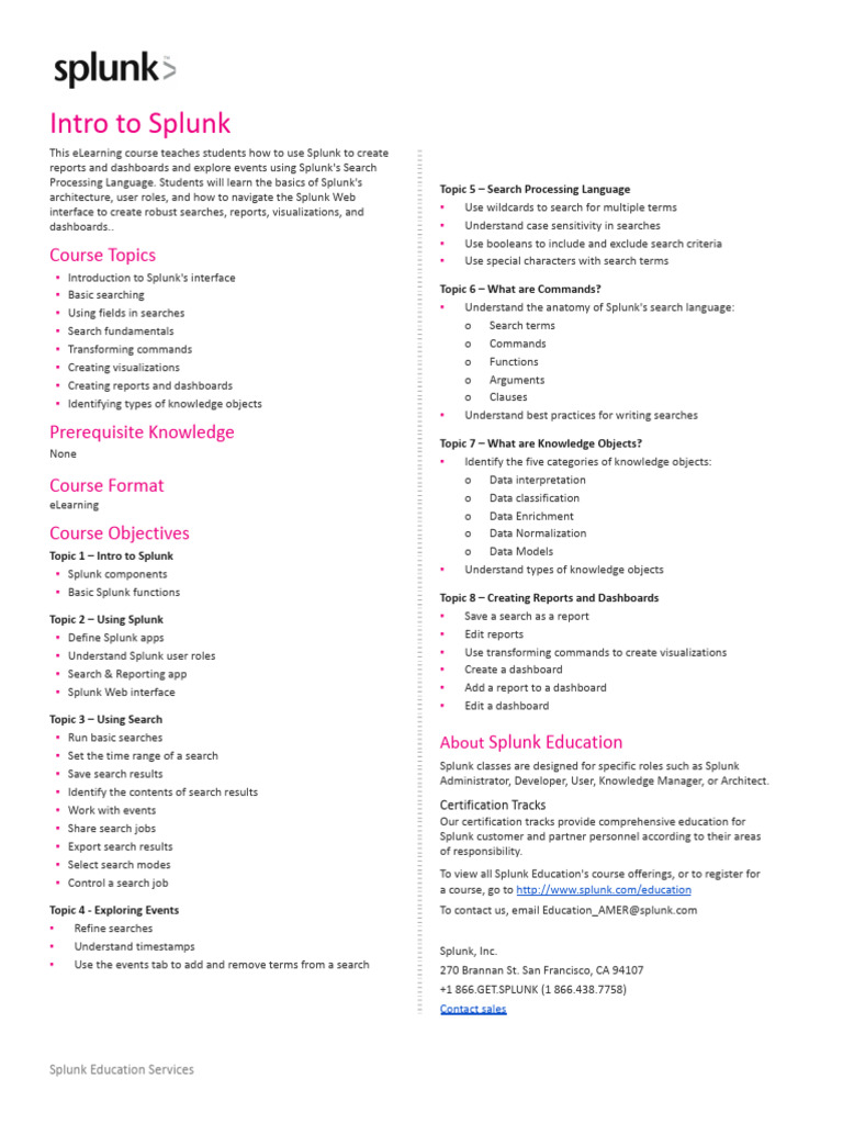 Intro To Splunk Course Description | PDF | Educational Technology | Knowledge