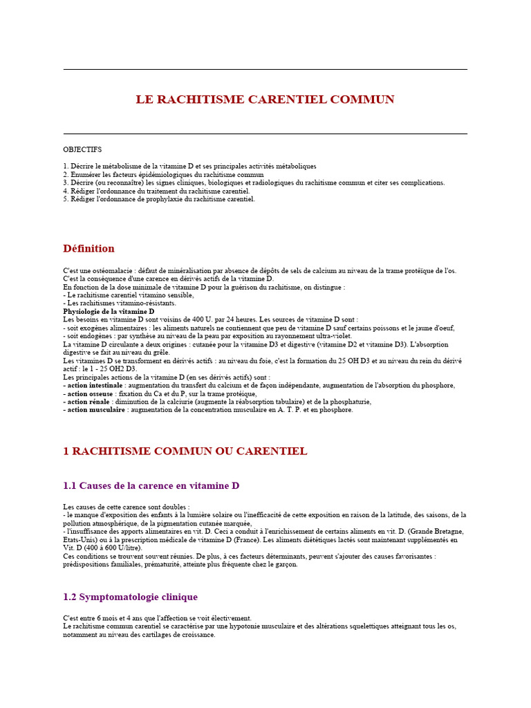Rachitisme Carentiel : Causes et Traitement | PDF | Vitamine D ...