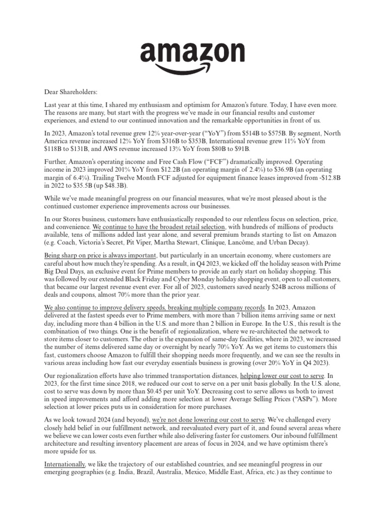 Amazon Com Inc 2023 Shareholder Letter | PDF | Amazon Web Services ...