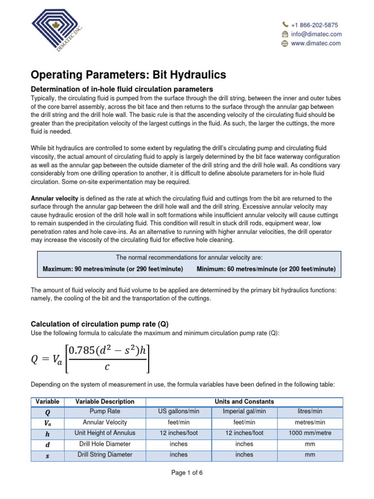 Operating Parameters Bit Hydraulics Core Drill Bits TD108 - R2 | PDF | Density | Pump