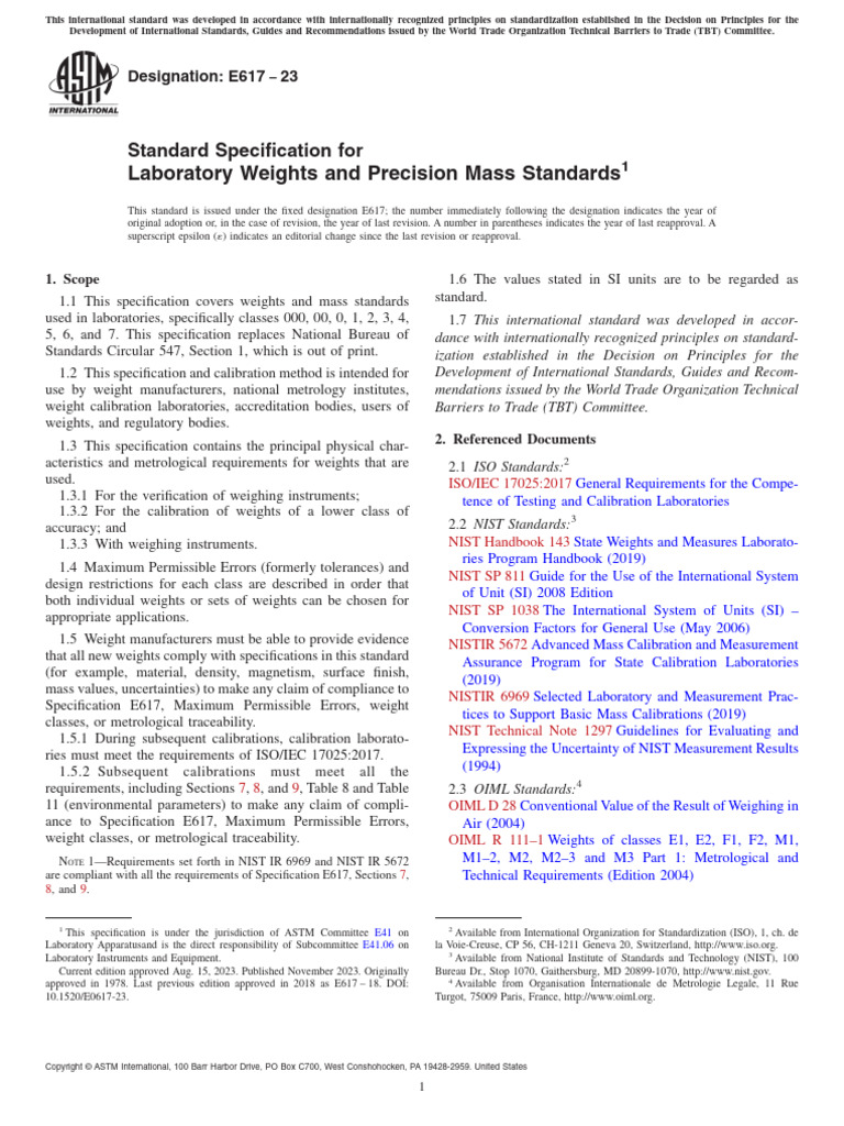 Laboratory Weights and Precision Mass Standards: Standard Specification ...