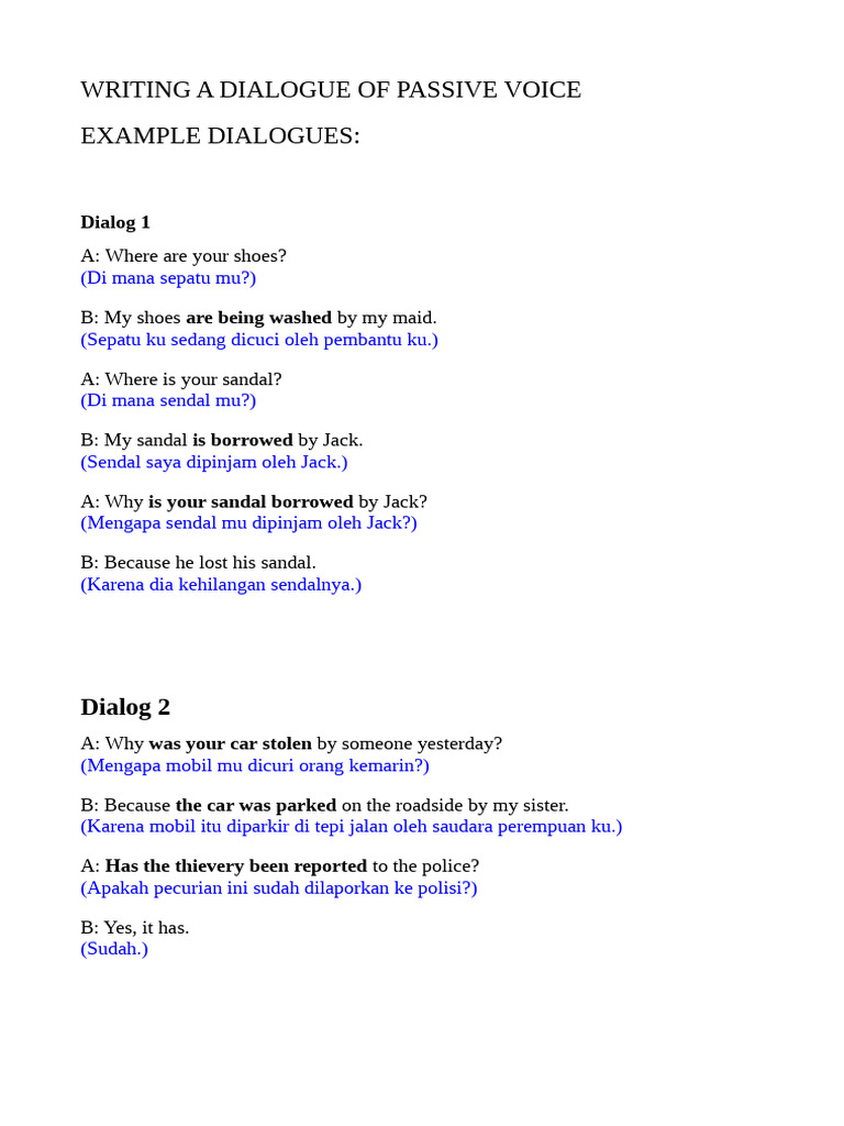 Writing A Dialogue of Passive Voice | PDF | Seni & Disiplin Bahasa ...