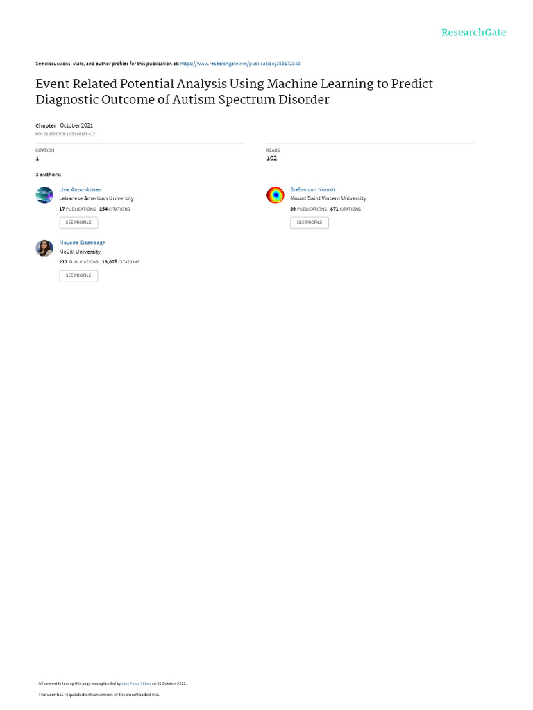 Event Related Potential Analysis Using Machine Learning To Predict Diagnostic Outcome of Autism ...