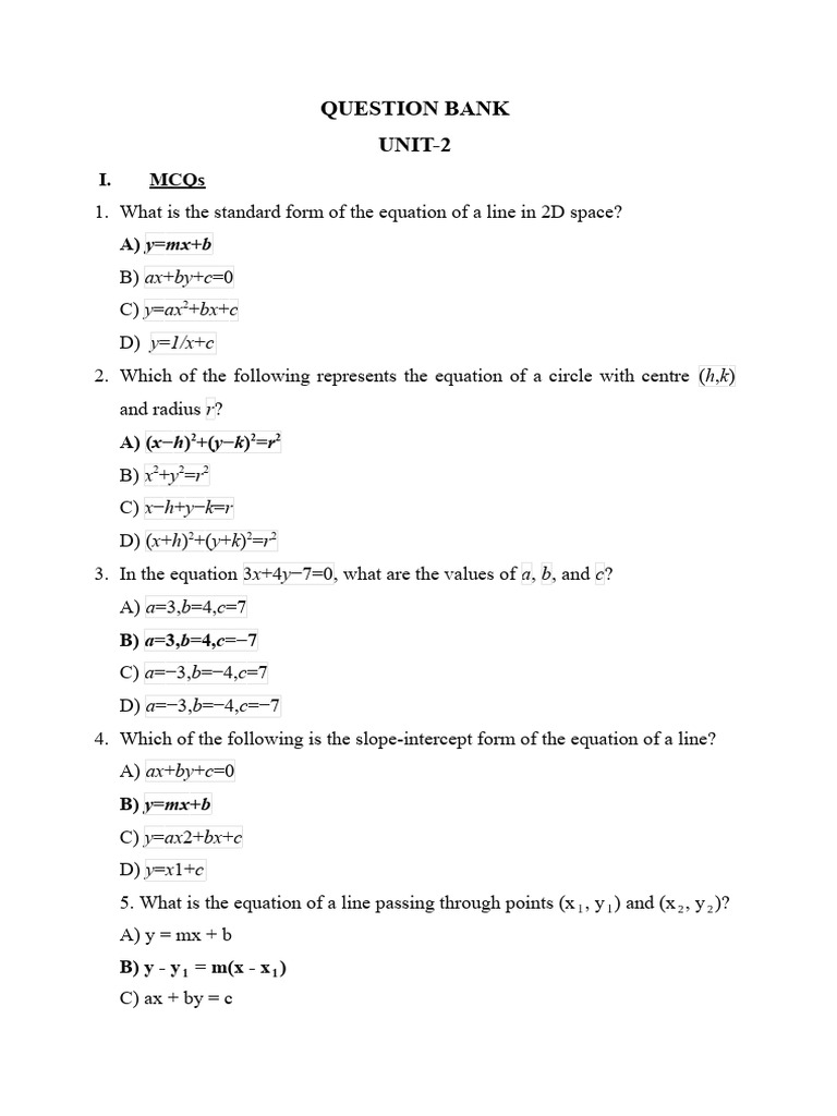 CAD & CAM - Unit - 02 - Question Bank | PDF | Mathematics ...