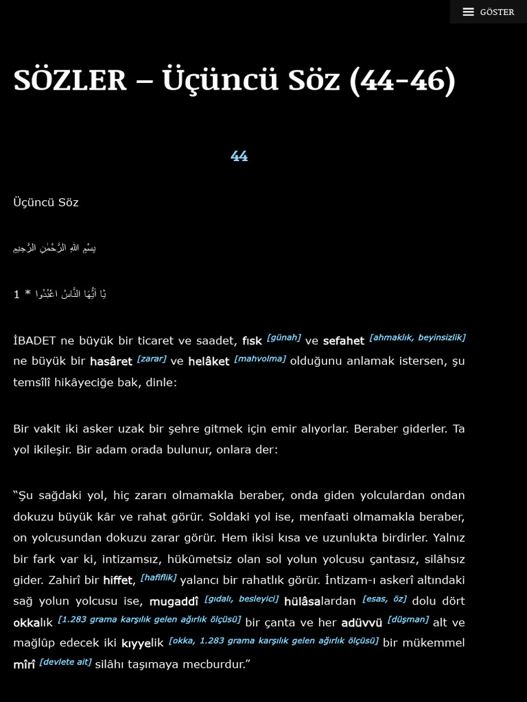 SÖZLER - Üçüncü Söz (44-46) - Risale-I Nur Külliyatı Oku | PDF