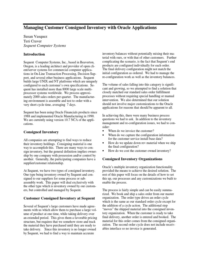 Consignment Inventory In Oracle Apps Pdf Inventory Business Process 7601