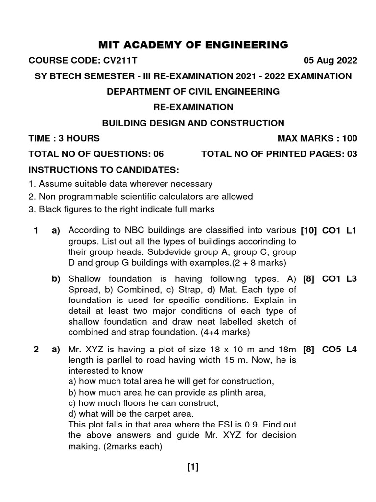 SY BTech - CV - Buiding Design & Construction - SEM-III - Aug 2022 | PDF | Art | Computers