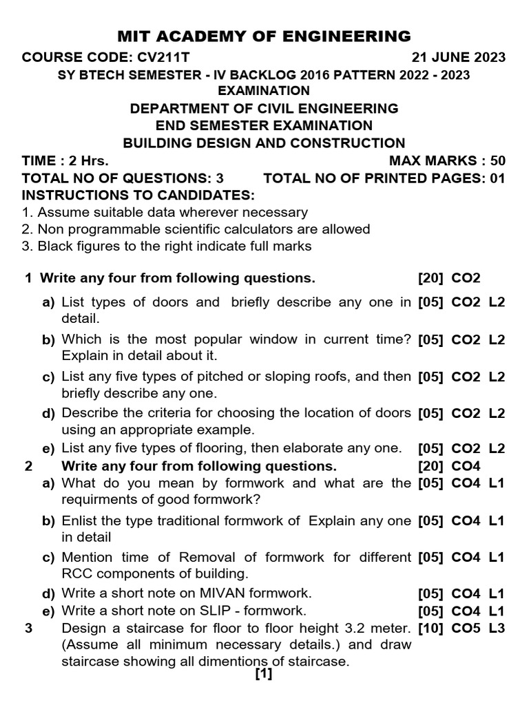 Building Design Exam Questions | PDF